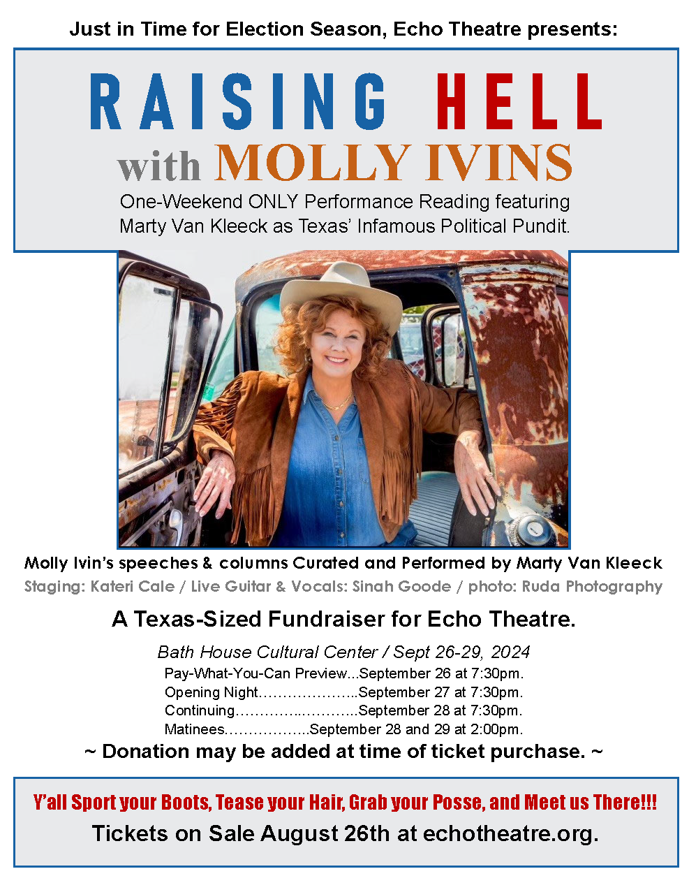 ECHO THEATRE PRESENTS RAISING HELL WITH MOLLY IVINS – Bath House ...